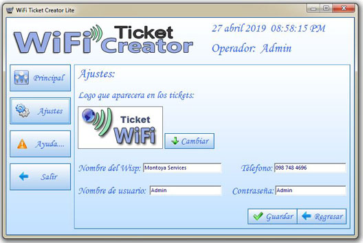 Montoya Services: WiFi Ticket Creator Lite Configuraciones