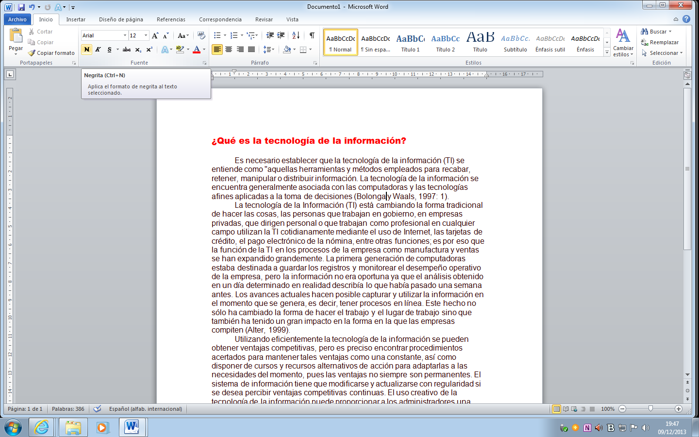 Instalar word y guia basica para editar el texto: diciembre 2013