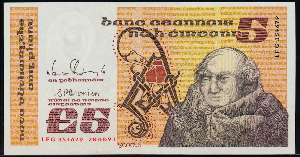 Irish £5 Pound Note 1991 Johannes Scotus Eriugena|World Banknotes ...