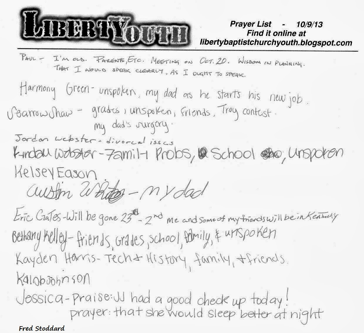 Liberty Baptist Church Youth Tallassee AL Prayer List with Some Liberty Baptist Church Youth Tallassee AL Prayer List with Some