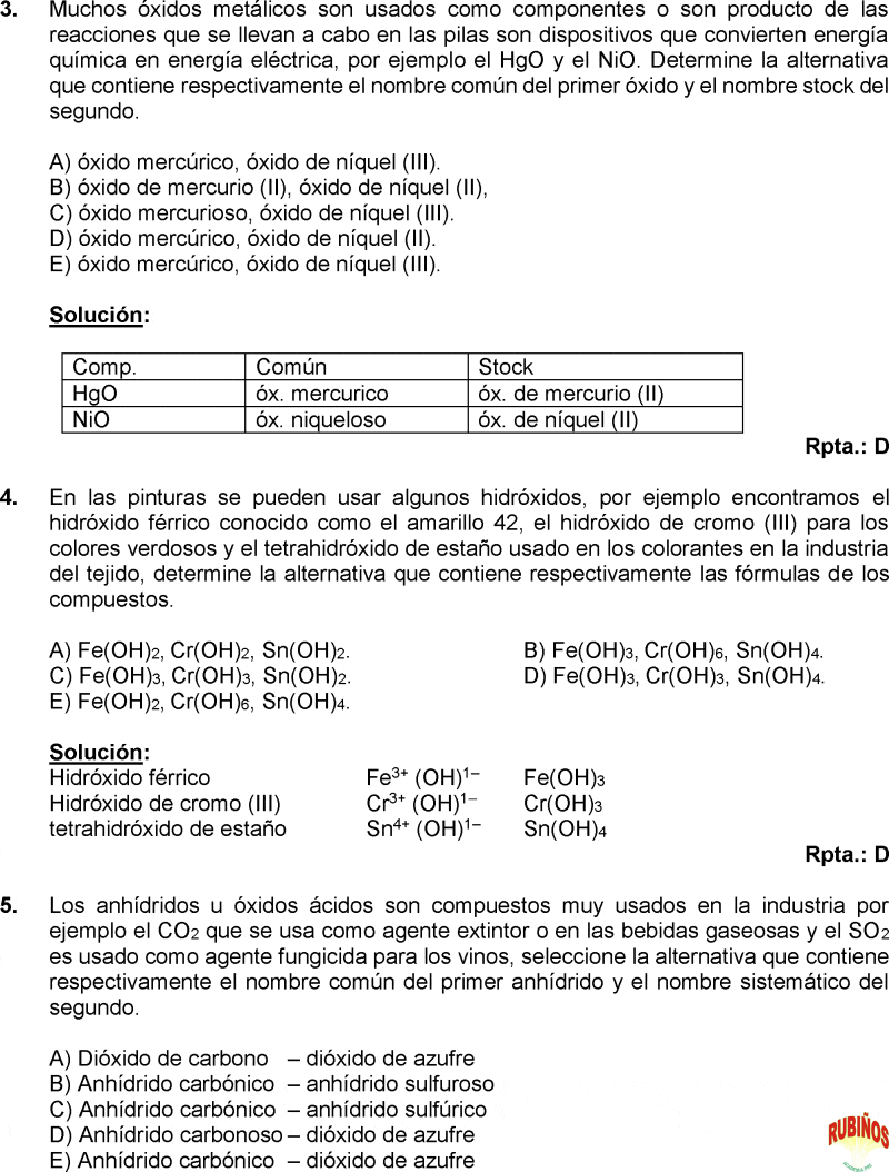 Nomenclatura Inorgnica Qumica Ejercicios Resueltos Pdf