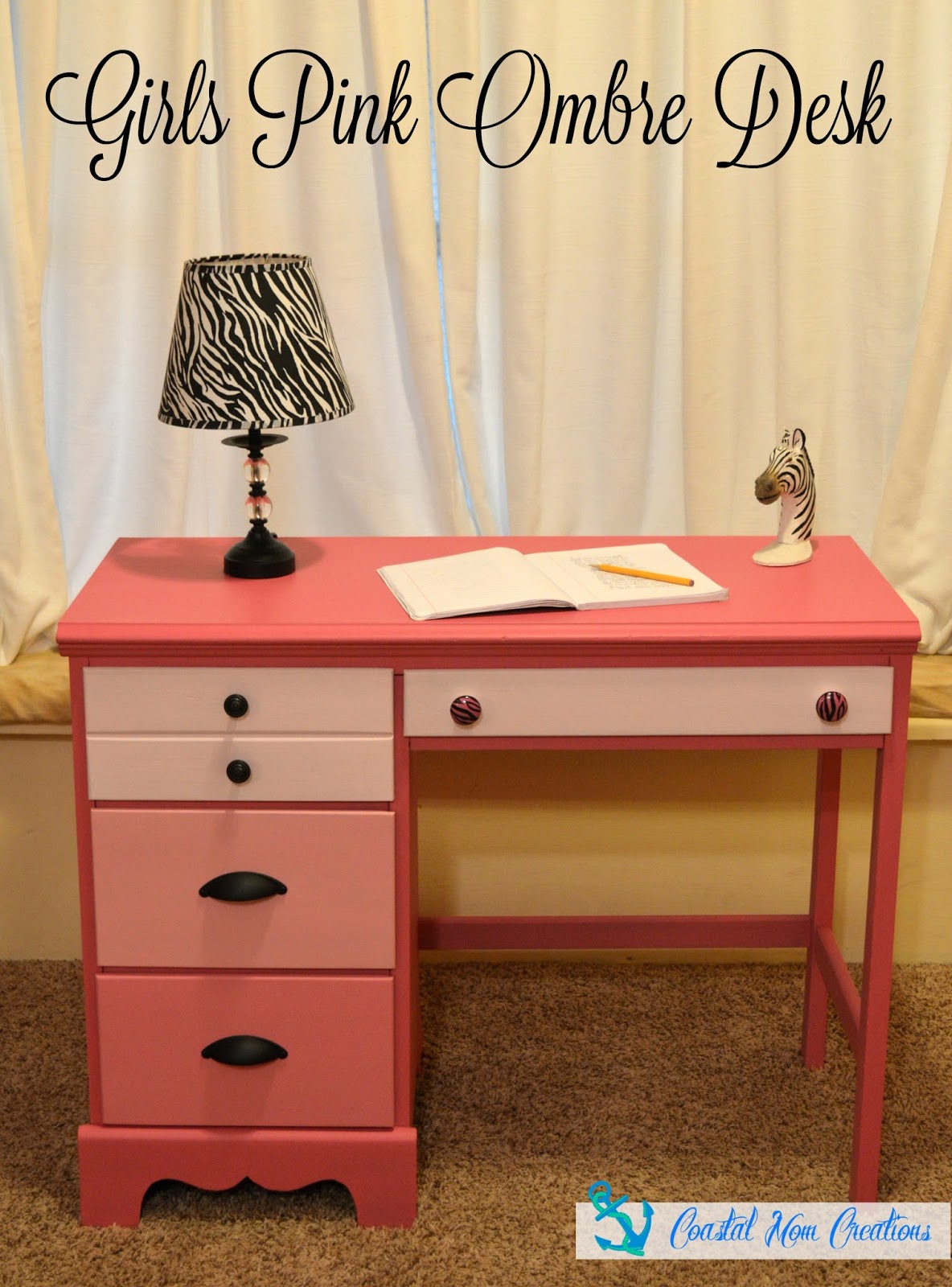 Coastal Mom Creations: Girls Pink Ombre Desk