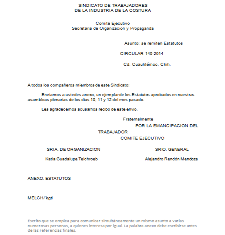 Elaborar documentos de oficina.: Circular.