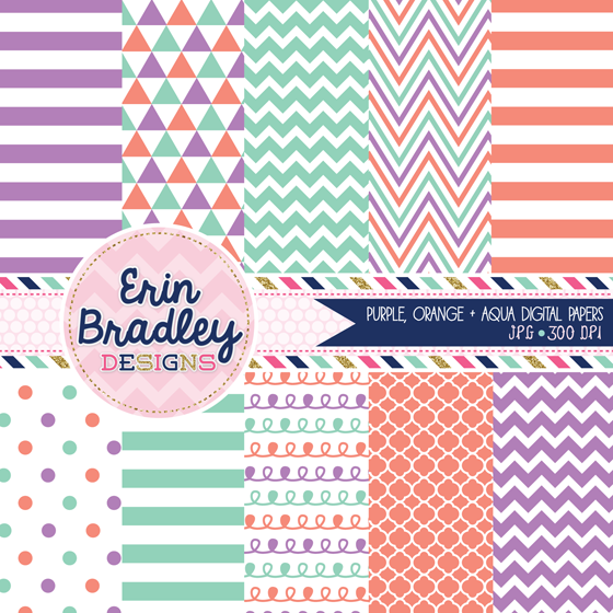 Erin Bradley Designs: New! Purple, Orange & Aqua Digital Papers