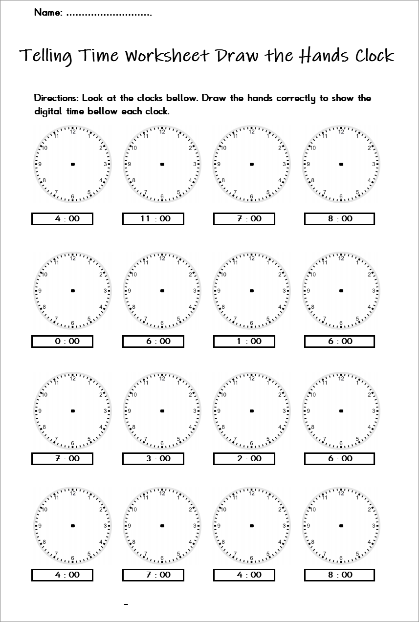 Telling Time Worksheet Draw the Hands Clock