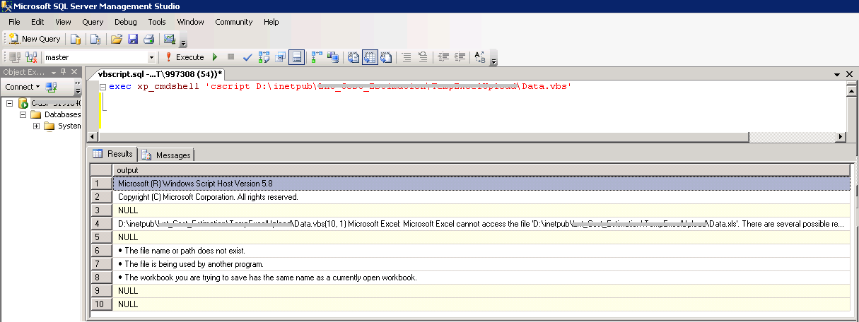 Error In Running Sql Query Having Vbscript And Excel Containers 5921