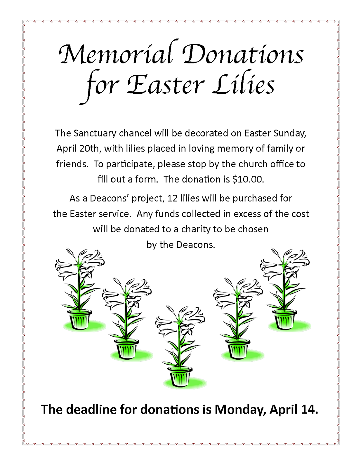 First Presbyterian Church of Sun City, Arizona: Memorial Easter Lilies