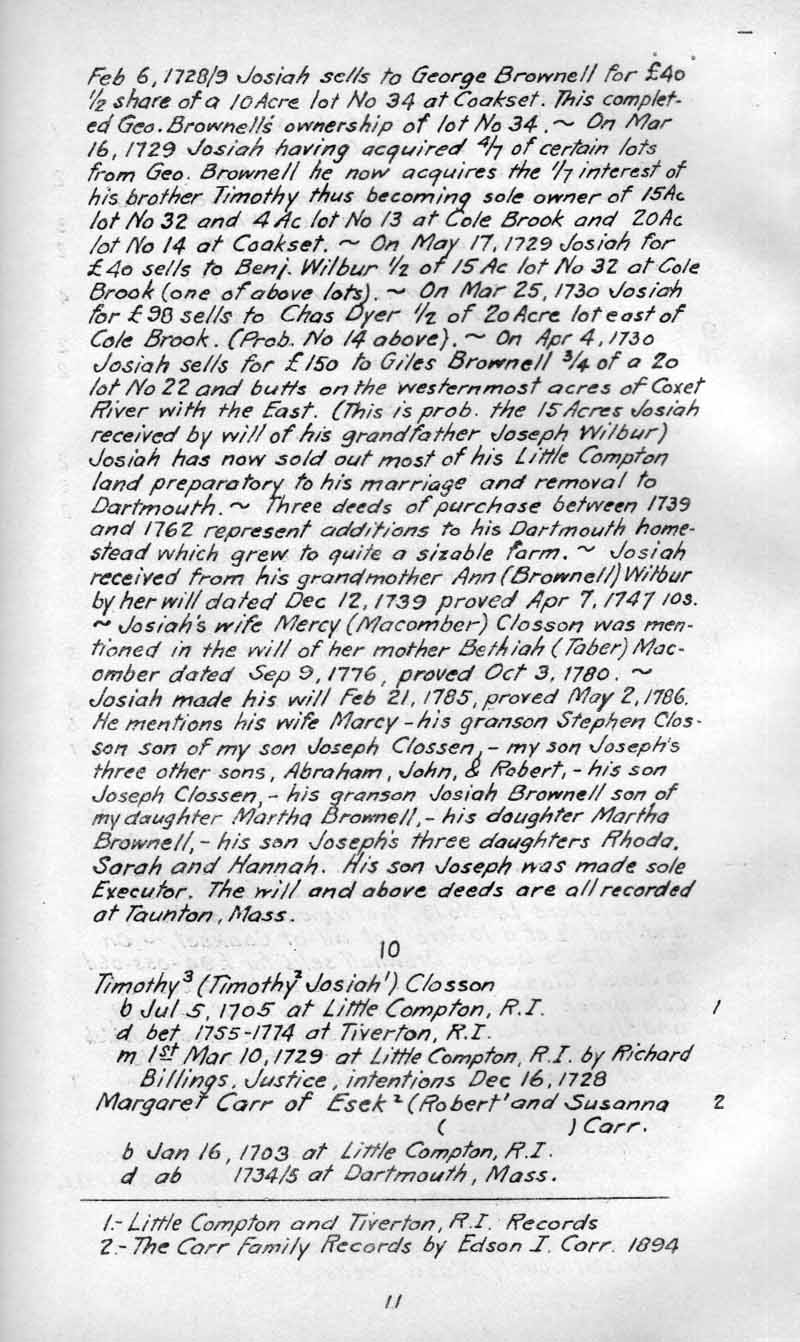 The Josiah Closson Family of New England by William G. Closson