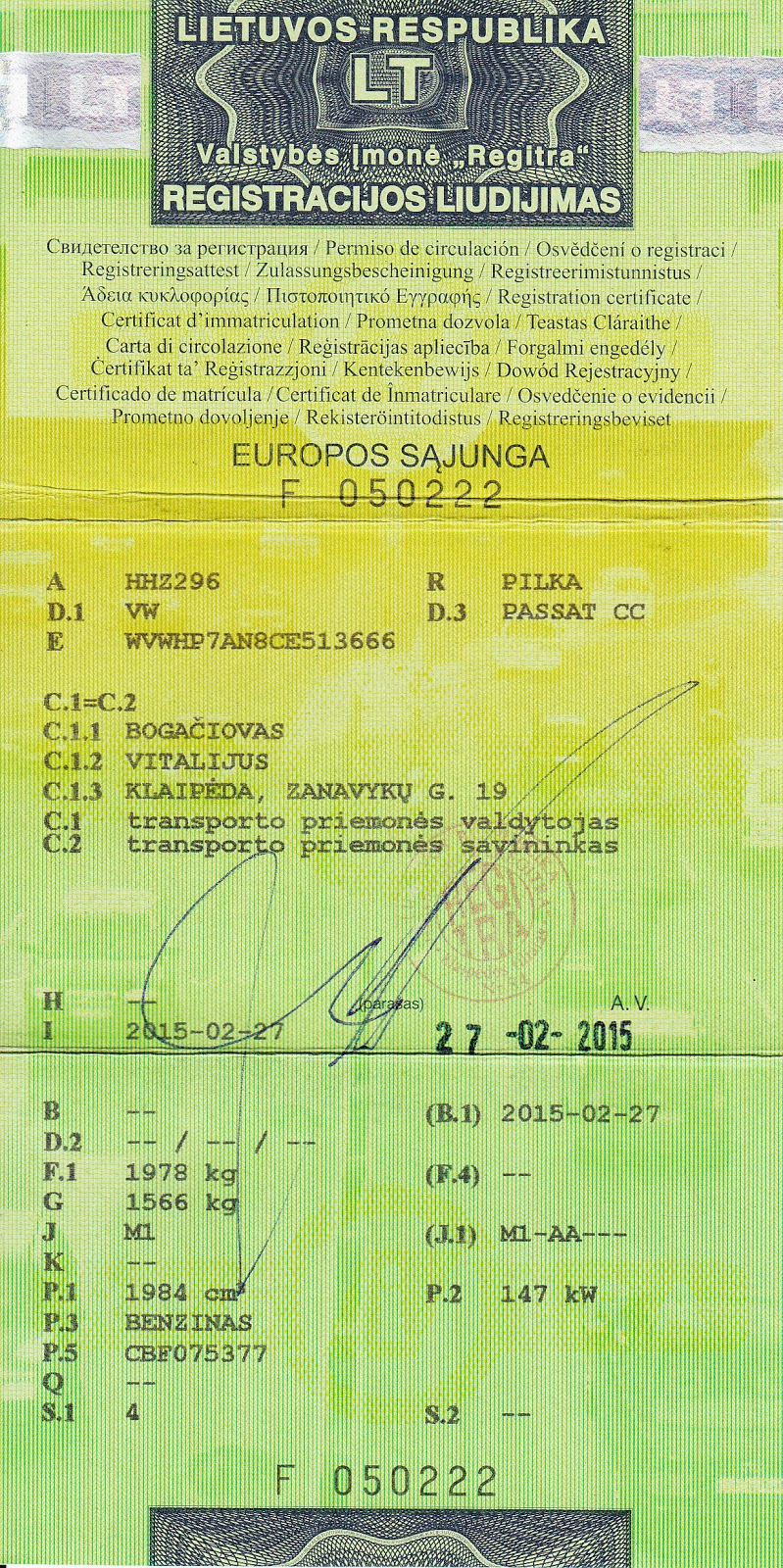 Autoexport-Import-Litauen: Beschreibung der Fahrzeugumschreibung bei ...