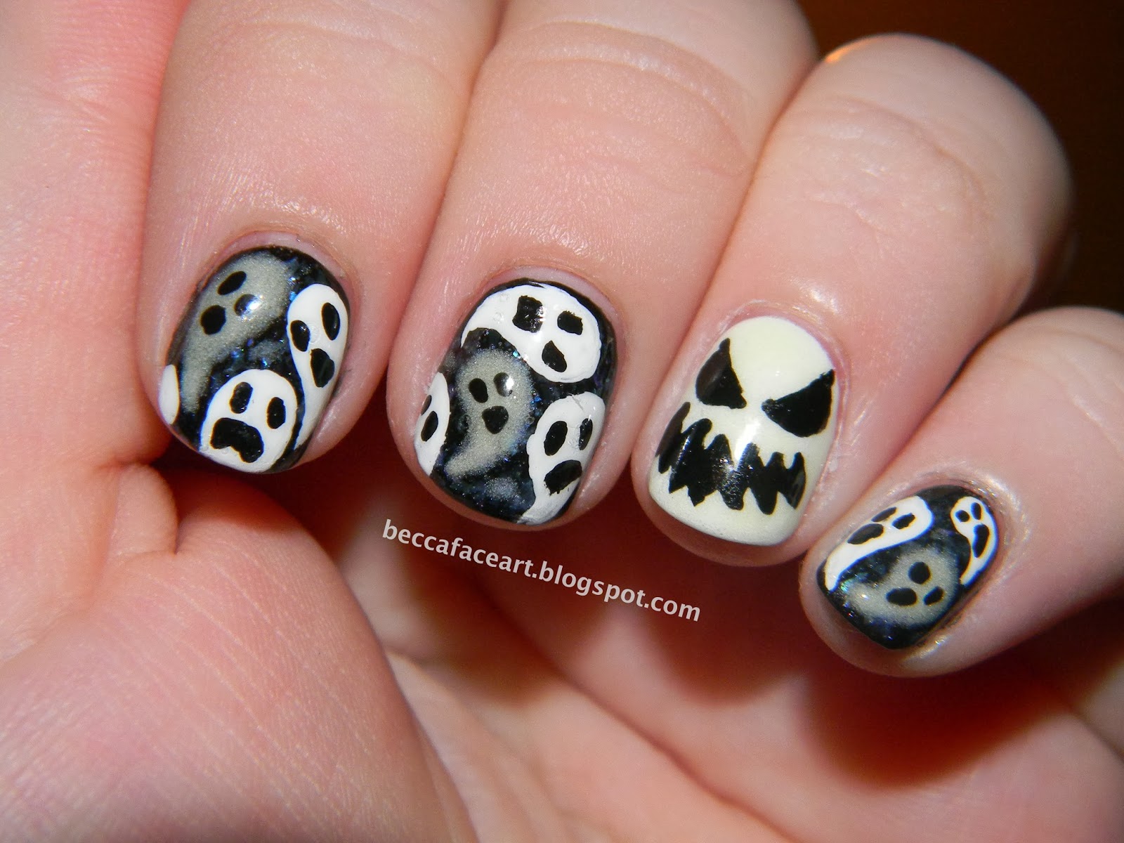 Becca Face Nail Art: Halloween Ghostie Nails!