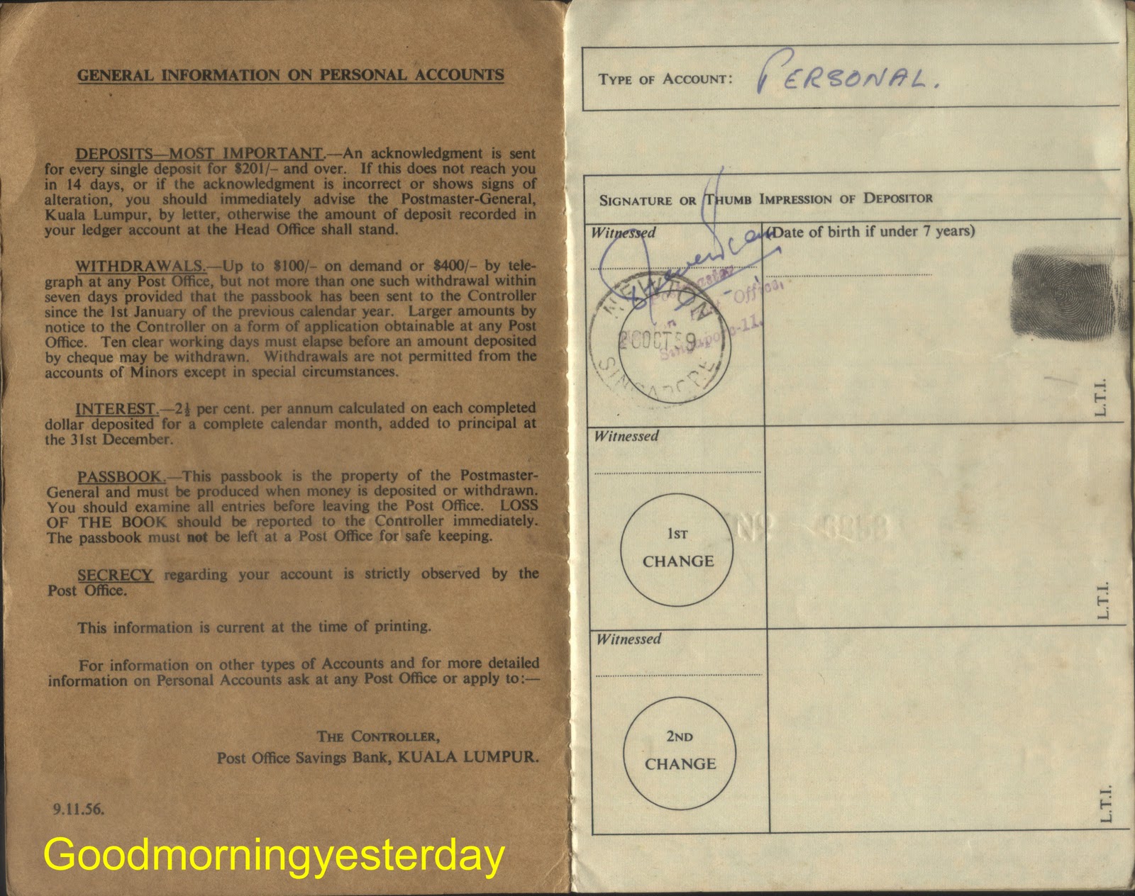 Good Morning Yesterday: 1959 POSB savings account