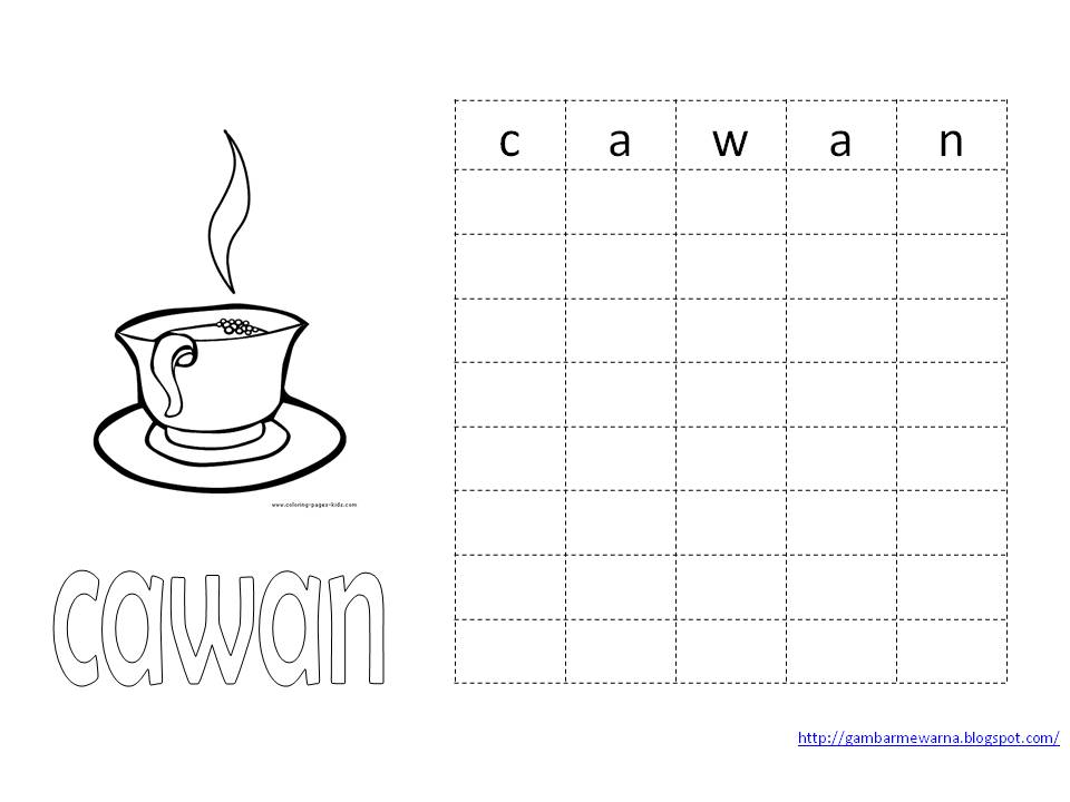 Warna dan tulis - cawan - Gambar Mewarna