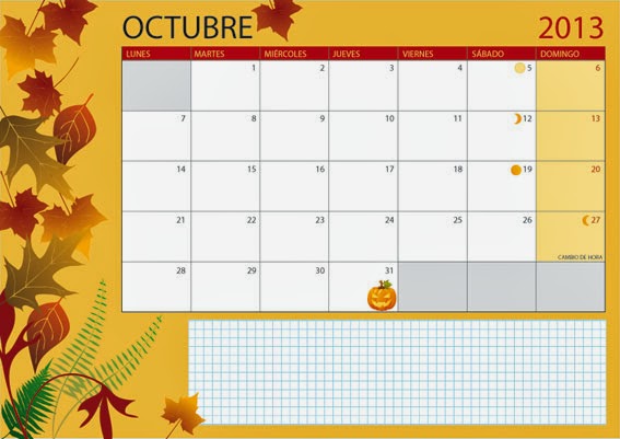 Qué cosas haces: Calendario Mes de Octubre - October Calendar