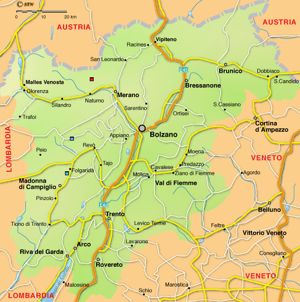 Trentino Alto Adige Mapa de Ciudad | Mapa de Italia Ciudades