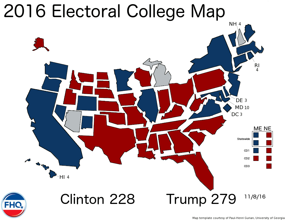 2016 Presidential Results Map Weighted By Electorial Votes : r ...