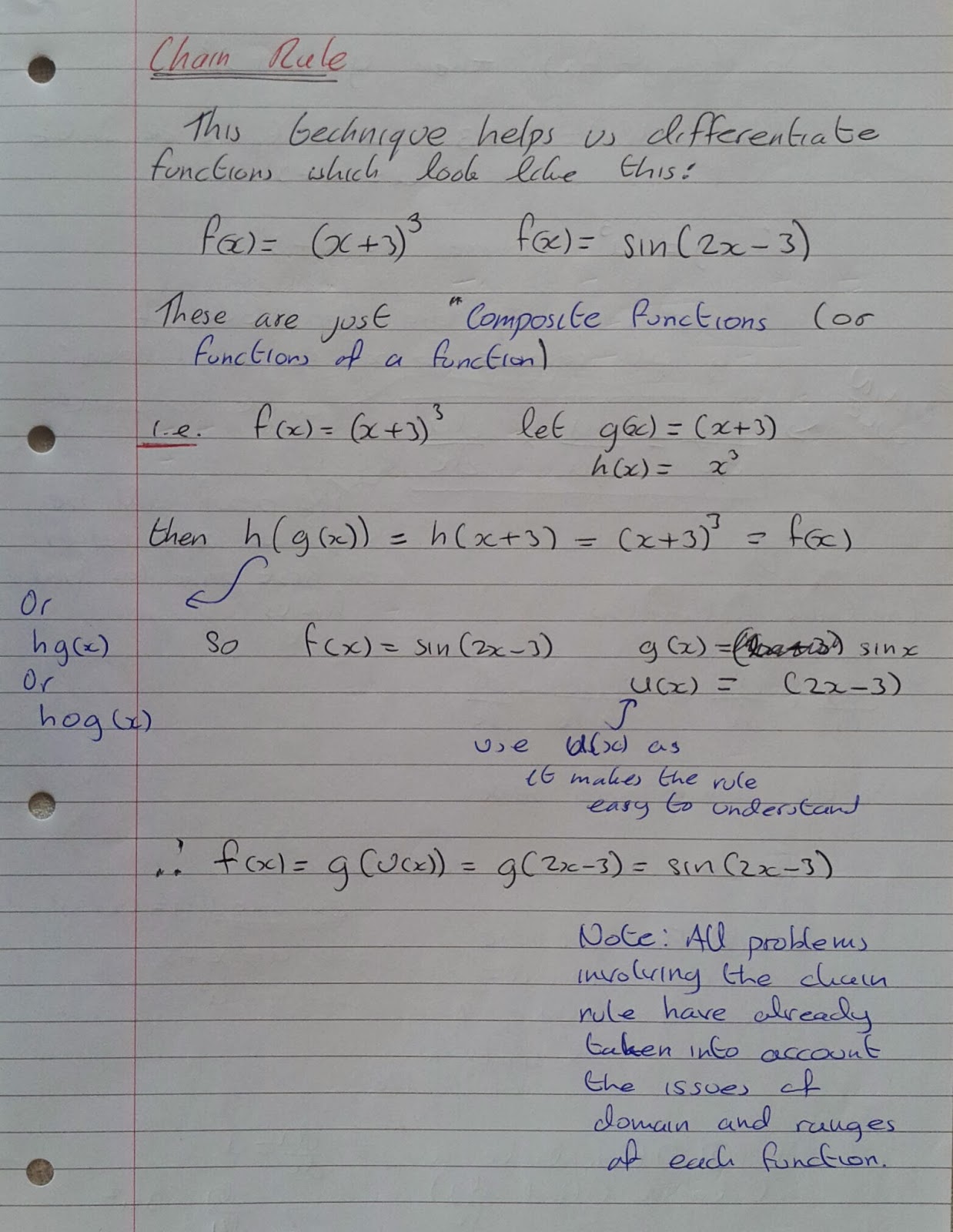 A Level Maths Notes: A2 Differentiation Chain Rule Part 1