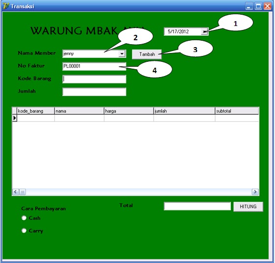 Warung Mb.Ayu Blog's: Program Transaksi Penjualan di Warung Mbak Ayu