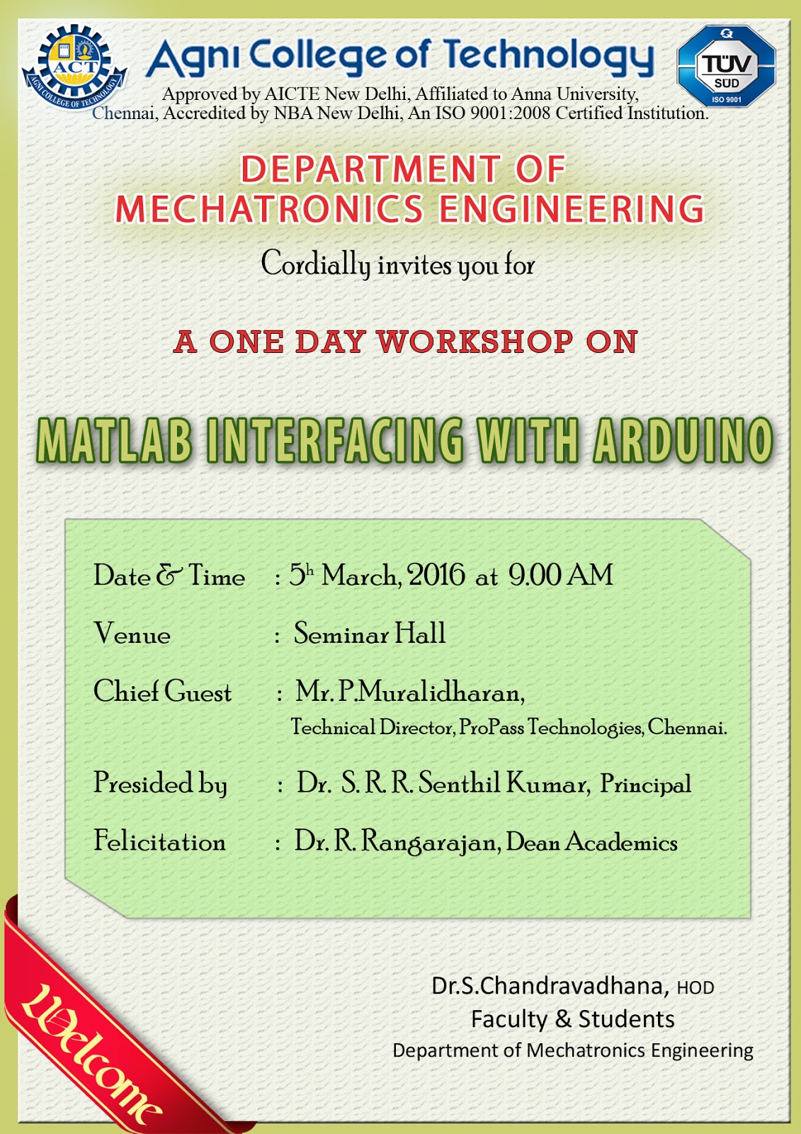 Past Arduino Interfacing with Matlab, Agni College of Technology, Chennai, Workshop, Tamil Nadu ...