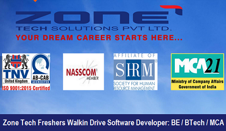 Zone Tech Freshers Walkin Drive for Software Developer: BE / BTech / MCA - PrepareInterview.com