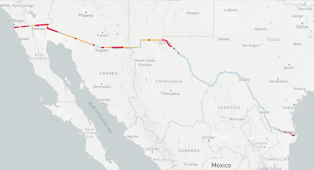 Map of US-Mexico Border Fence