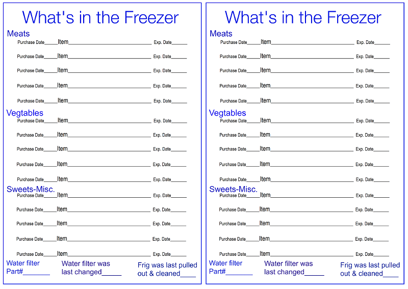 glenda's World : Freezer-Frig Chart
