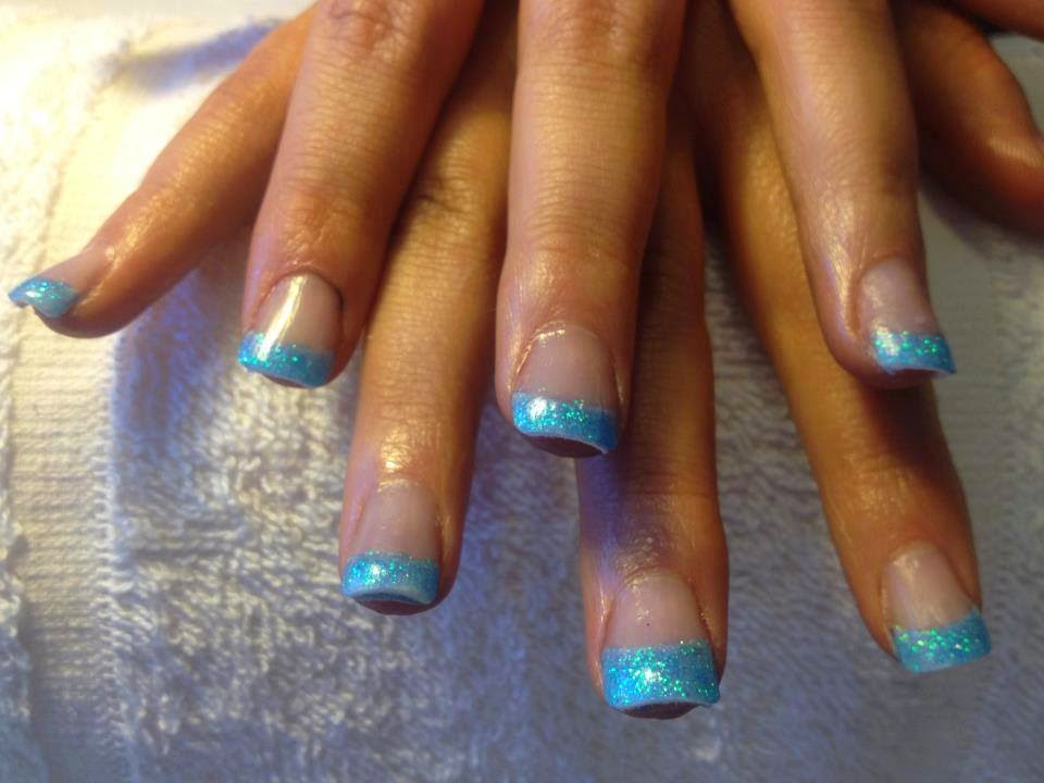 Blue acrylic overlay french manicure and glitz | Needy Nails Taupo ...