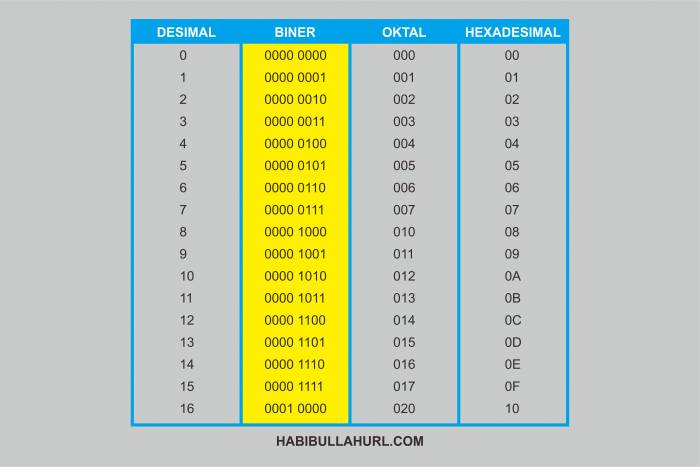 Pengertian Sistem Bilangan Desimal, Biner, Oktal dan Heksadesimal ...
