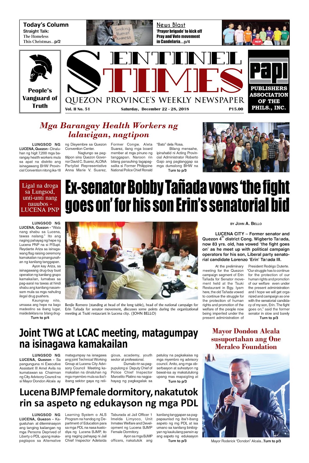 Sentinel Times December 22 - 28, 2018 Vol. II No. 51 | Sentinel Times