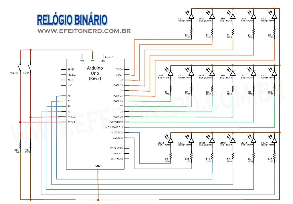 EfeitoNerd #Arduino #ESP32 #Attiny85: Relógio Binário