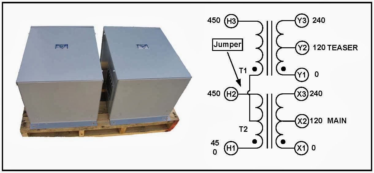 L/C Magnetics: 40 KVA Scott T Transformer with a Center Tap, P/N 18168N