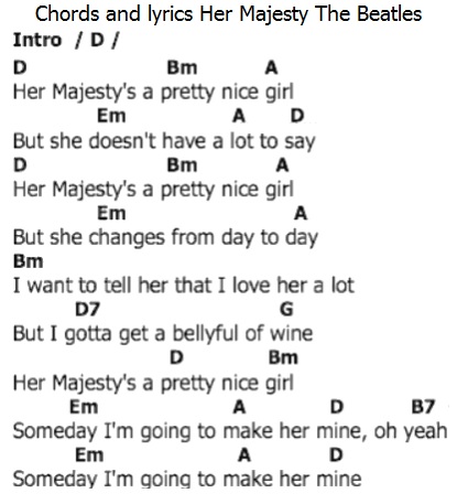 คอร์ดเพลง By The Himalaya: Chords and lyrics Her Majesty The Beatles