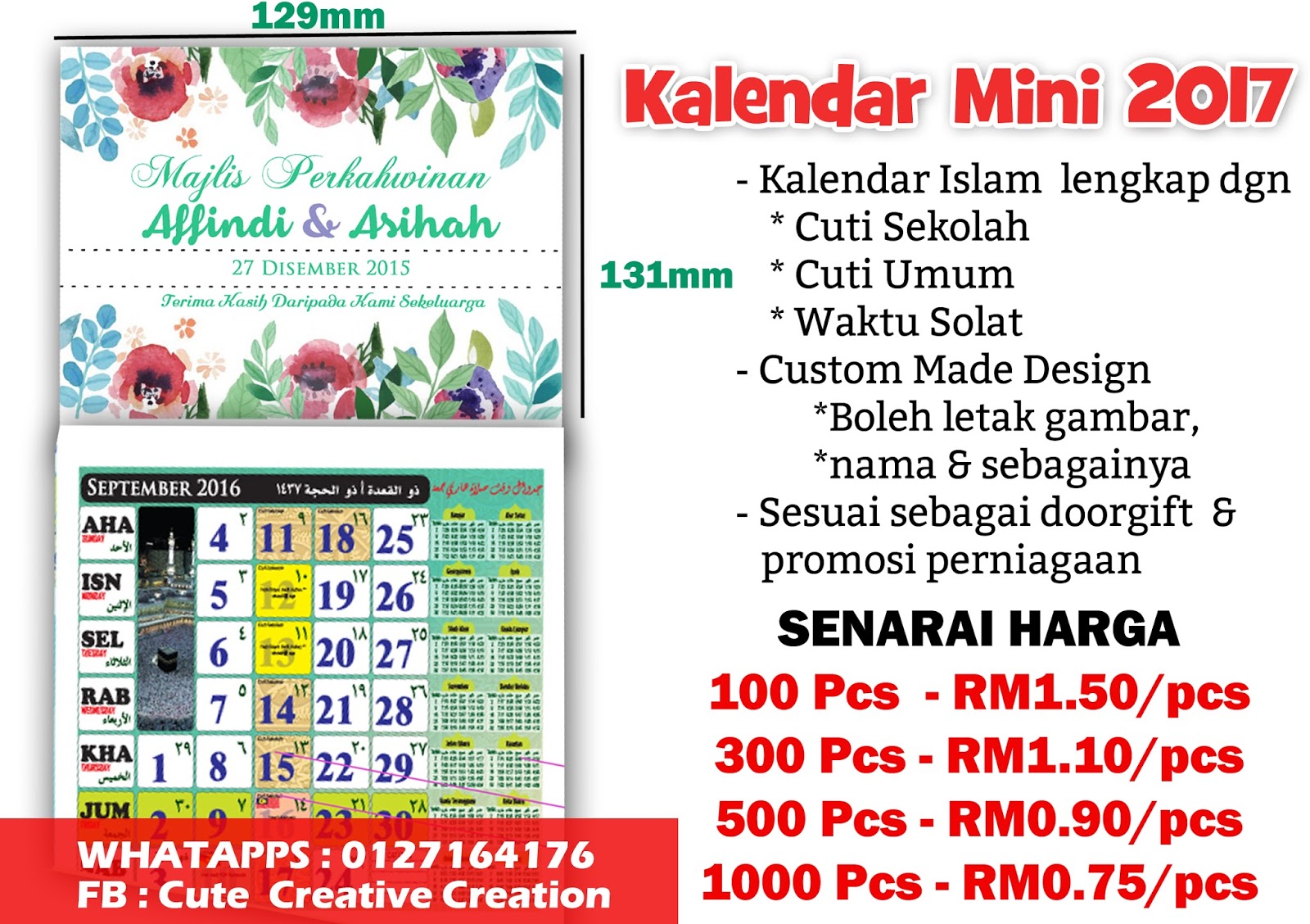 tempah kalendar mini