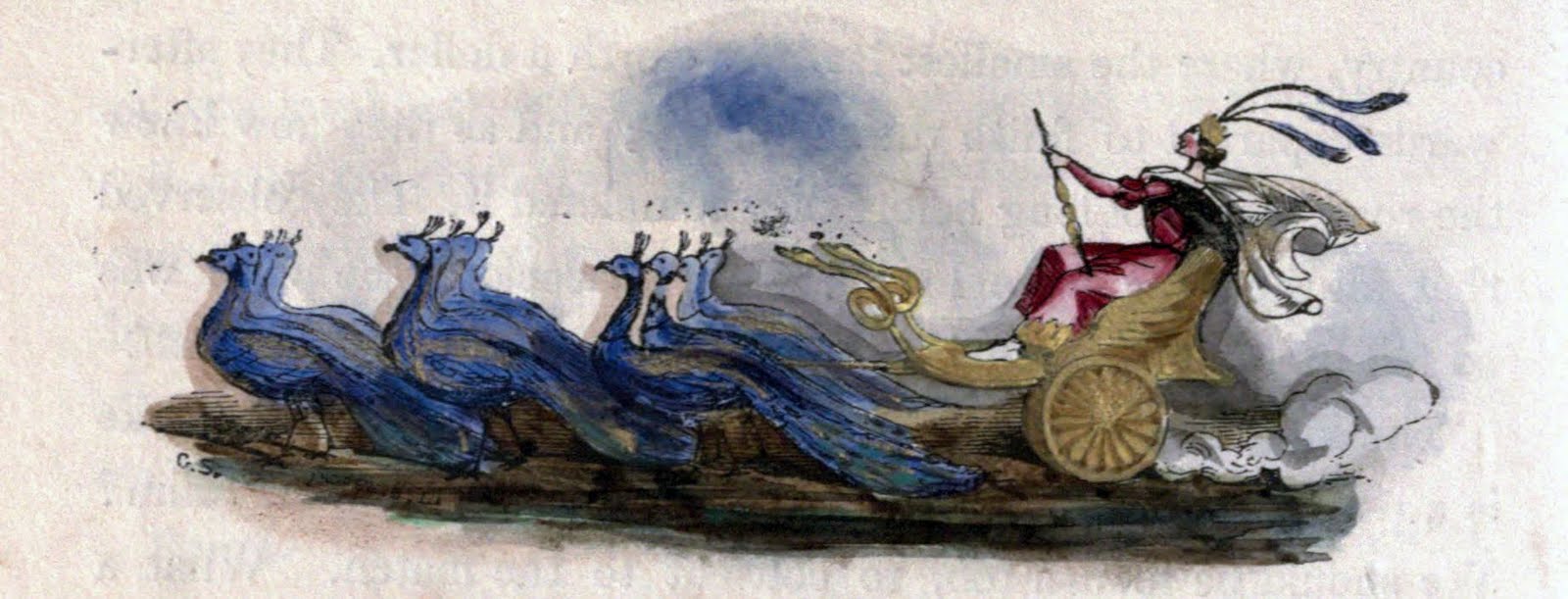 Vintage Ephemera: Colored Plate, Princess in Chariot Pulled by Peacocks ...