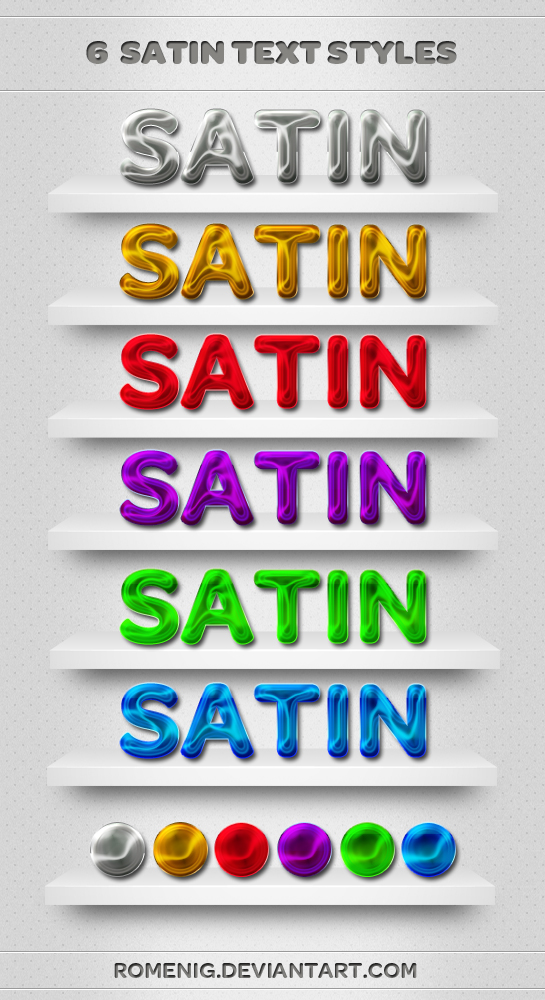 Efeito Photoshop: 6 Color Satin Text Styles