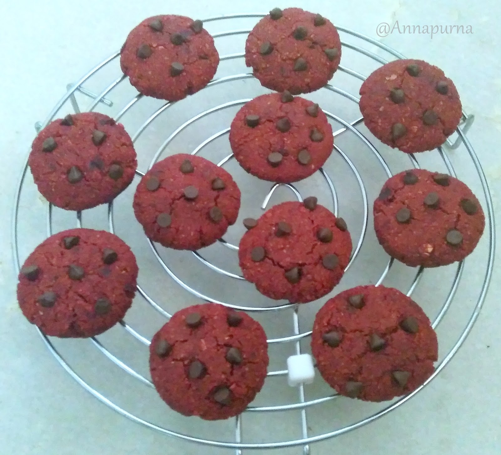 Annapurna: Egg-less Butter-less Beetroot Oats Cookies