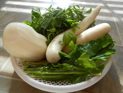 Sizzling Indian Recipes.....: Winter time Greens stir fry with Mooli ...