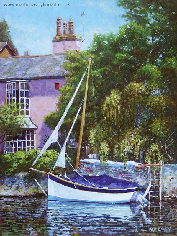 Martin Davey Illustration and Fine Art: Boat With Pink House On River ...