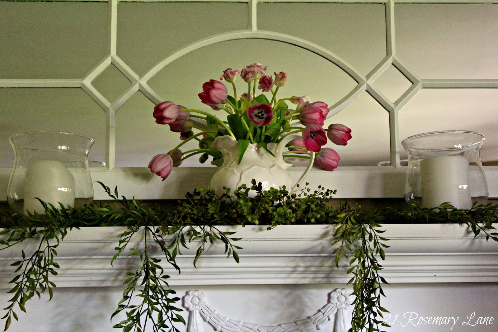 21 Rosemary Lane: Simplistic Spring Mantel Display