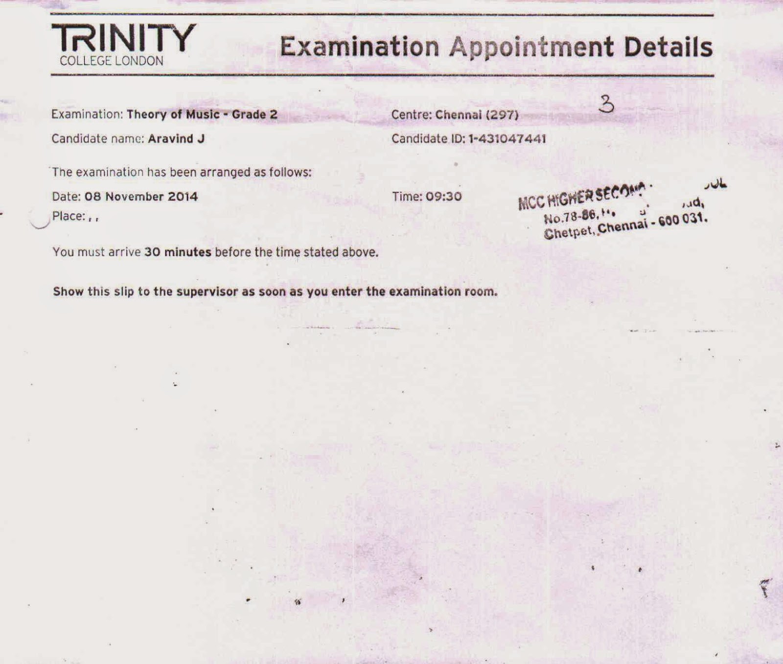 Cuckoo-School of Music: Hall Ticket & Mark Sheet - Model