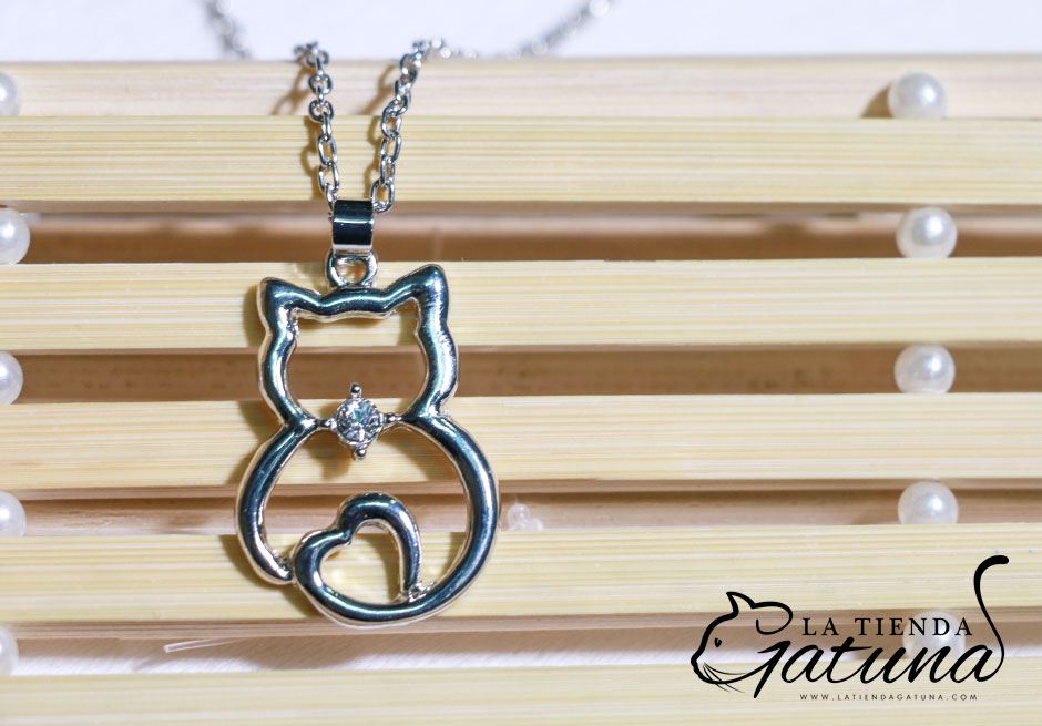 Cadena Gato Plateado - Piedra Brillante Ref.034 - La Tienda Gatuna ...