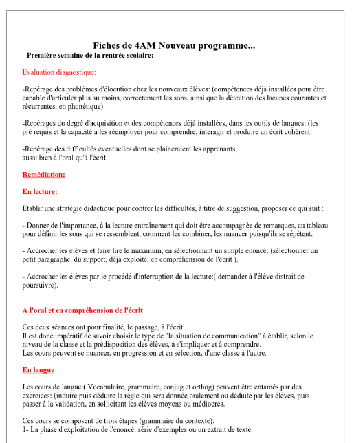 Fiches de 4AM nouveau programme pdf