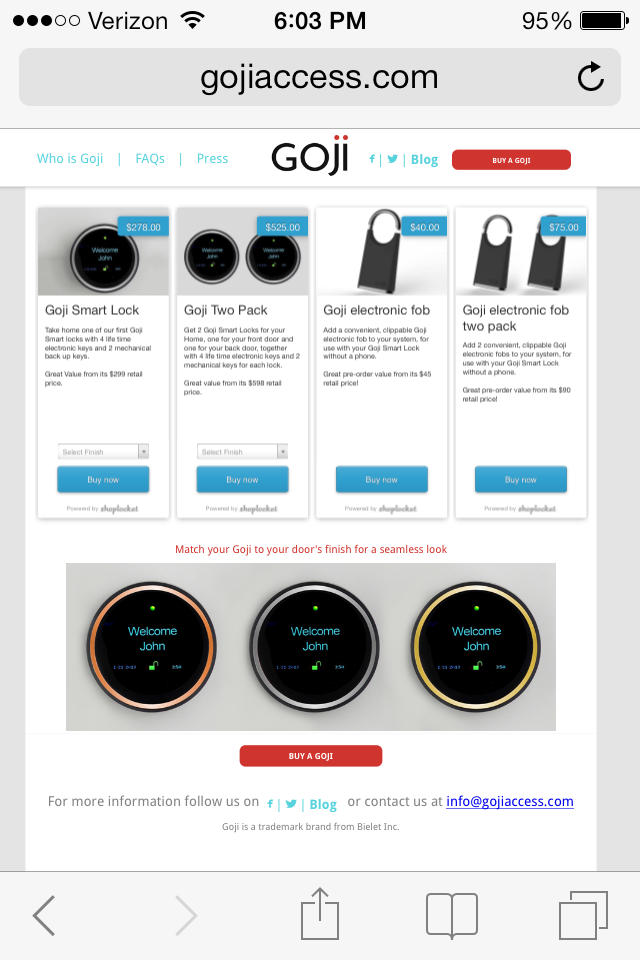 Katelyn Boulton - New Media Applications: Best Device: Goji Smart Lock