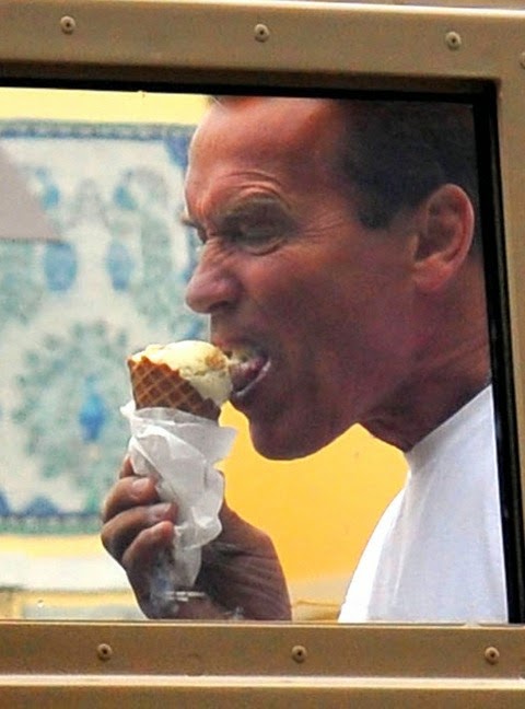 Le espressioni di Schwarzenegger mentre mangia il gelato diventano un ...