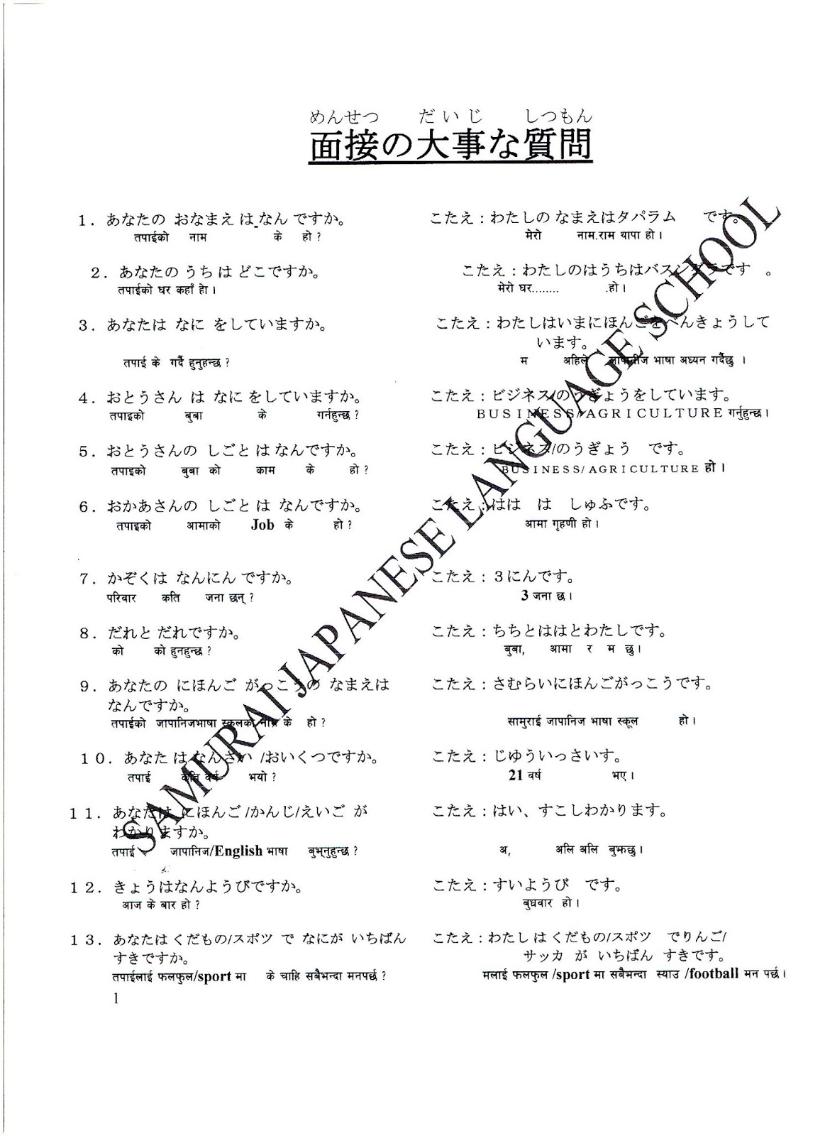 INTERVIEW PREPARATION QUESTION FOR JAPANESE SCHOOL AND EMBASSY(日本語学校と ...