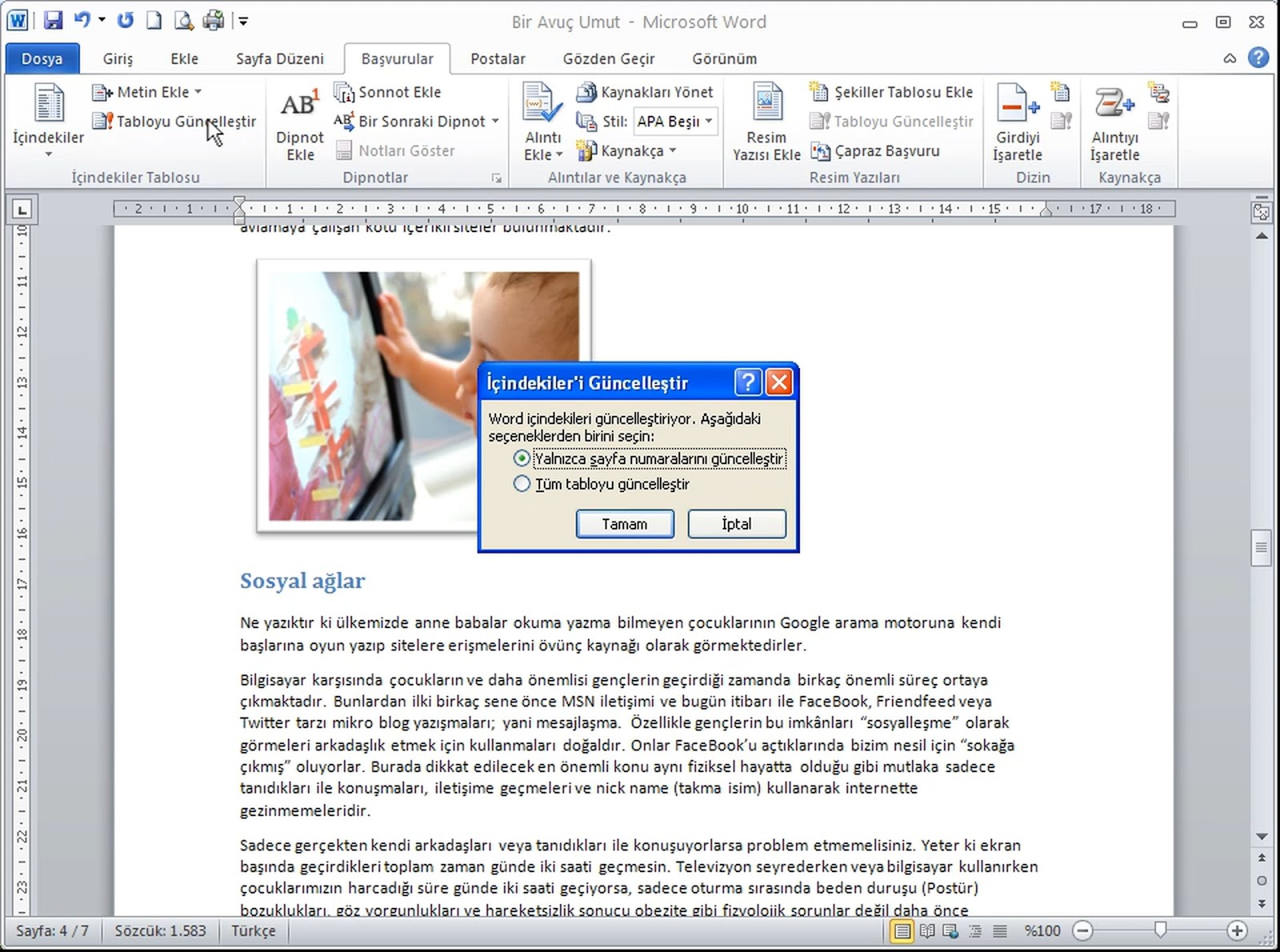 WORD İLE İÇİNDEKİLER TABLOSU OLUŞTURMA