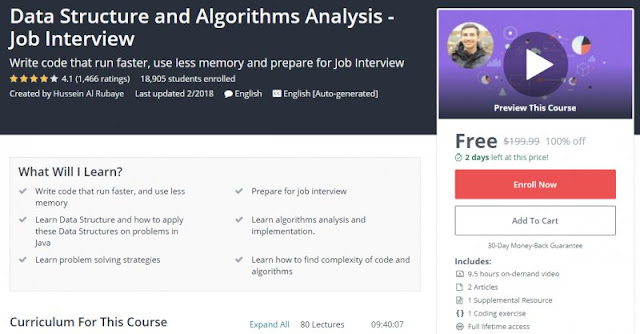 100 Off Data Structure And Algorithms Analysis Job Interview Worth 19999