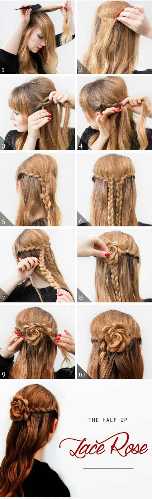 Lace Rose Half-Up Hairstyle Tutorial Step by Step - Beauty And Fashion ...