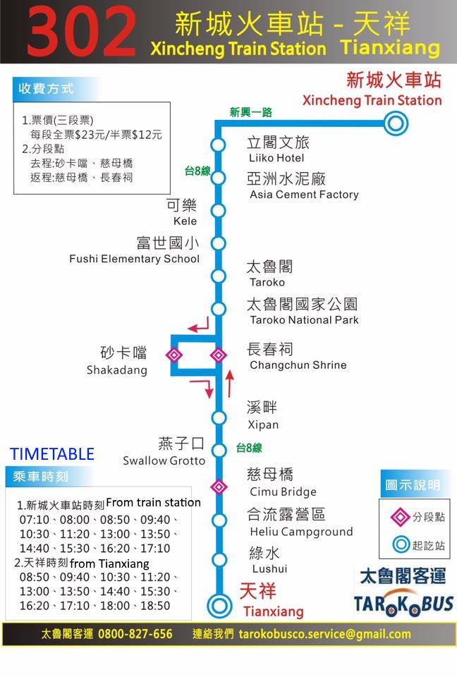 [bus info] From Xincheng Railway Station to Tianxiang (Taroko) 公車：從新城 ...