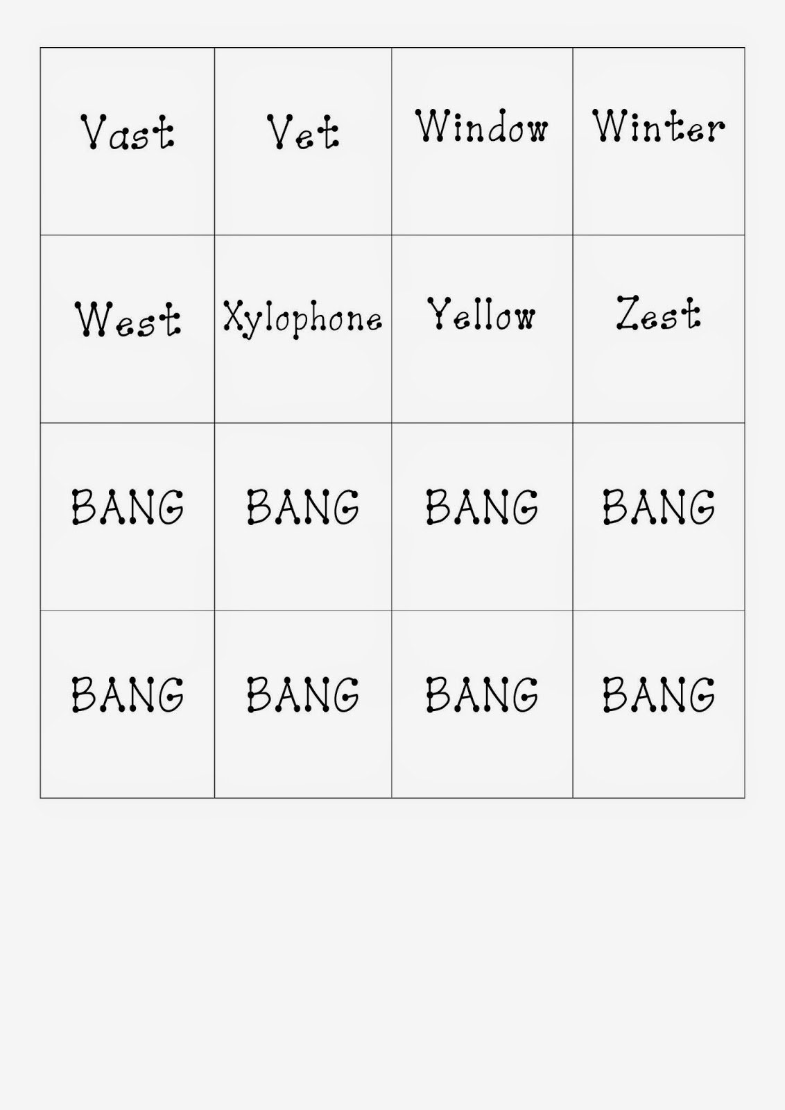 I,Teacher: Alphabet Printable Board Games: Bang!