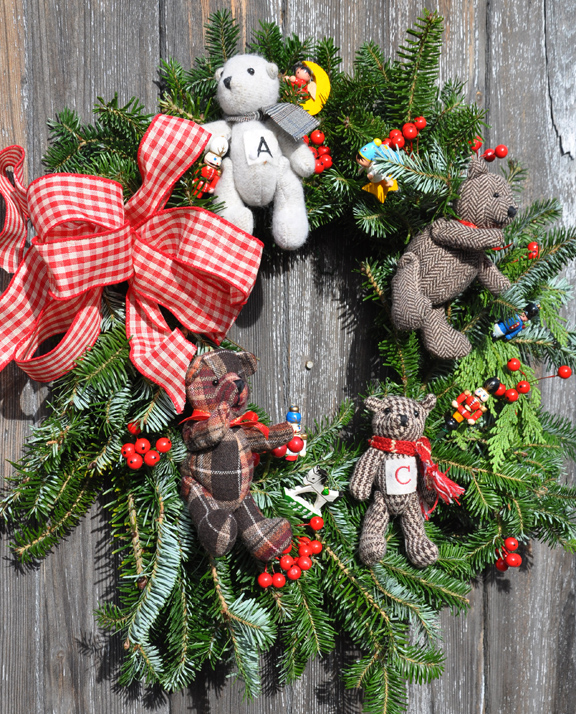 Three Dogs in a Garden @ Home: Teddy Bears & Toys Holiday Wreath